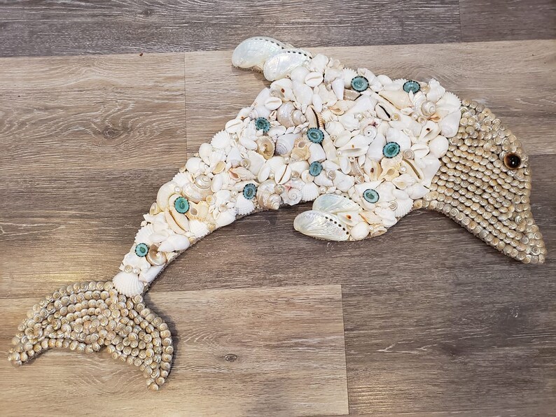 Seashell Dolphin Seashell Dolphin Wall Art Coastal Beach - Etsy