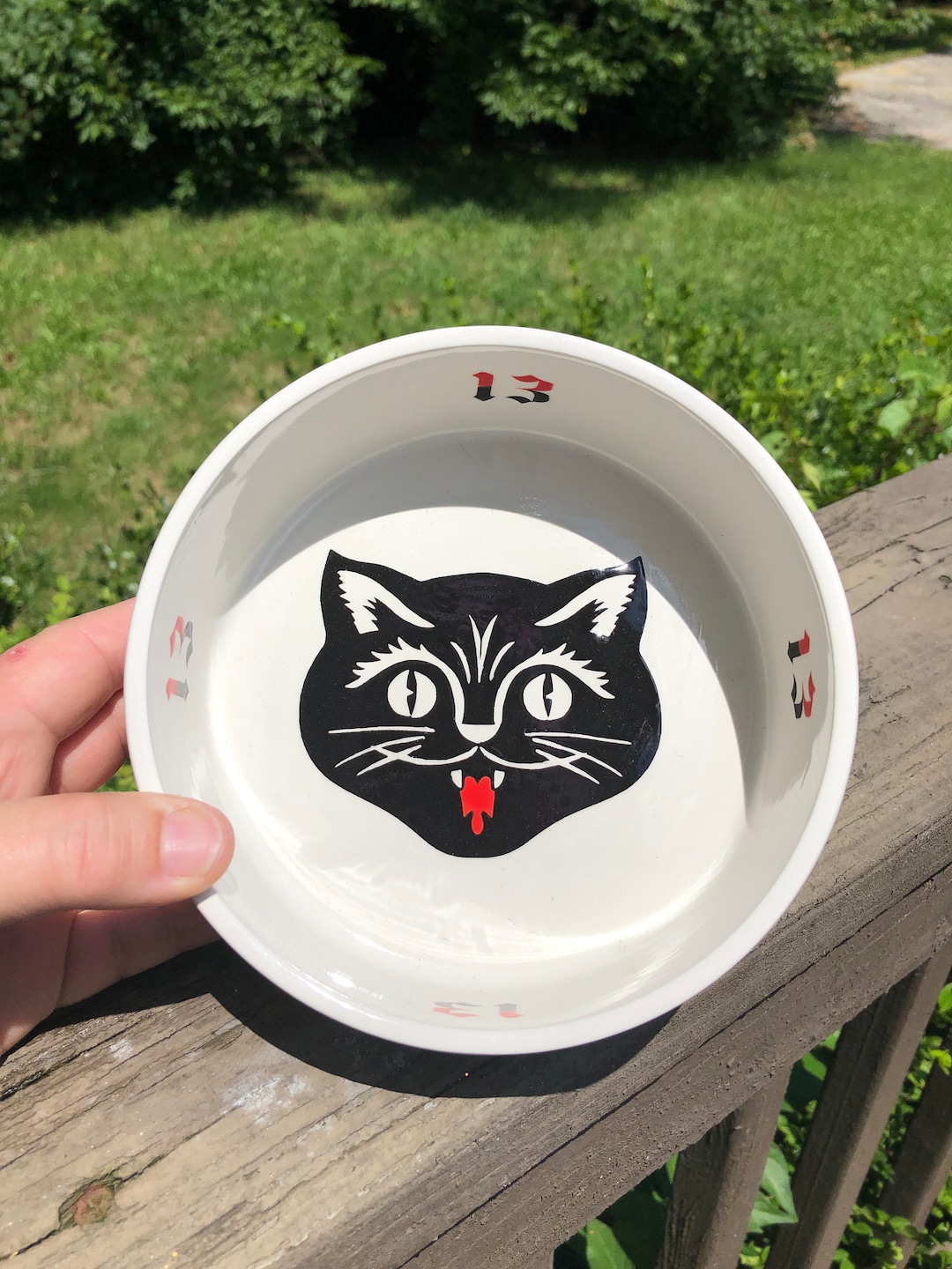 Handmade Rockabilly Cat Food Bowl: Lucky 13 Ceramic Pet Dish - Etsy