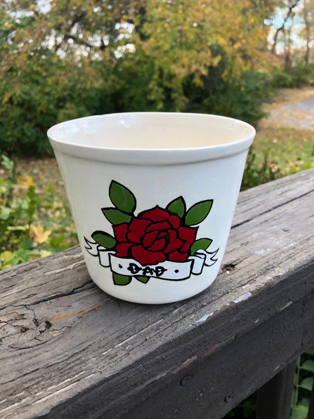 Fathers Day Dad Rose Tattoo Flower Pot Planter Plant Ceramic Handmade ...