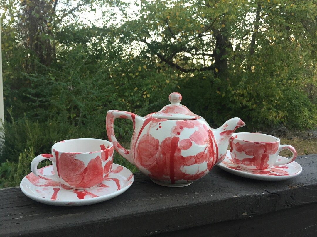 6 Piece Bloody Handprints Tea Set Ceramic Halloween Goth OHIO USA ...