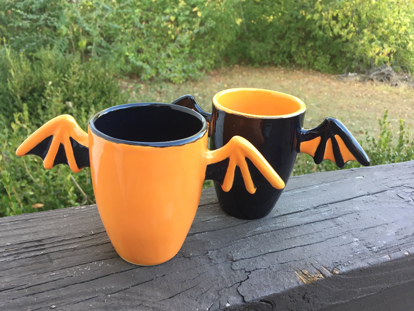 Set of 2 Little Bat Cups Orange Black OHIO USA Handmade Hand - Etsy ...