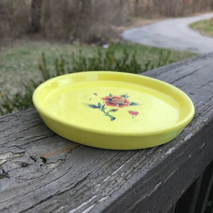 Round Yellow Traditional Rose Ceramic Rolling Tray Handmade Hand Made ...