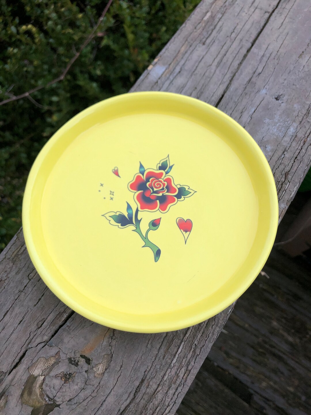 Round Yellow Traditional Rose Ceramic Rolling Tray Handmade Hand Made ...