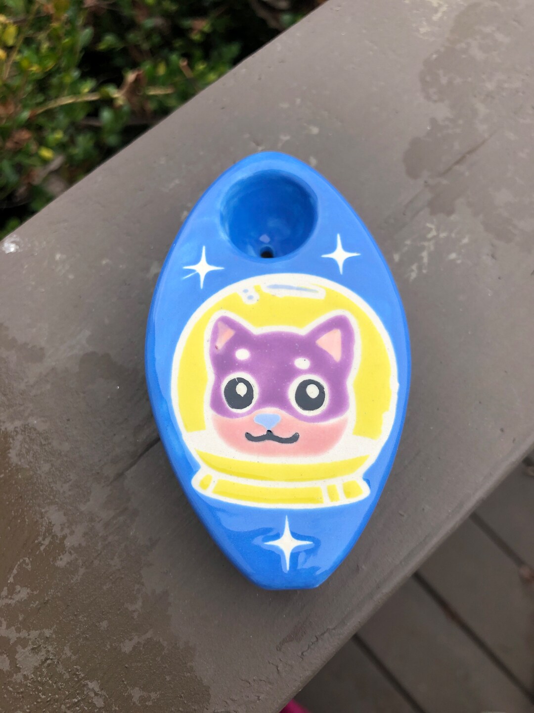 Blue Space Puppy Smoking Pipe Ceramic Pottery Ohio Usa Handmade Hand ...