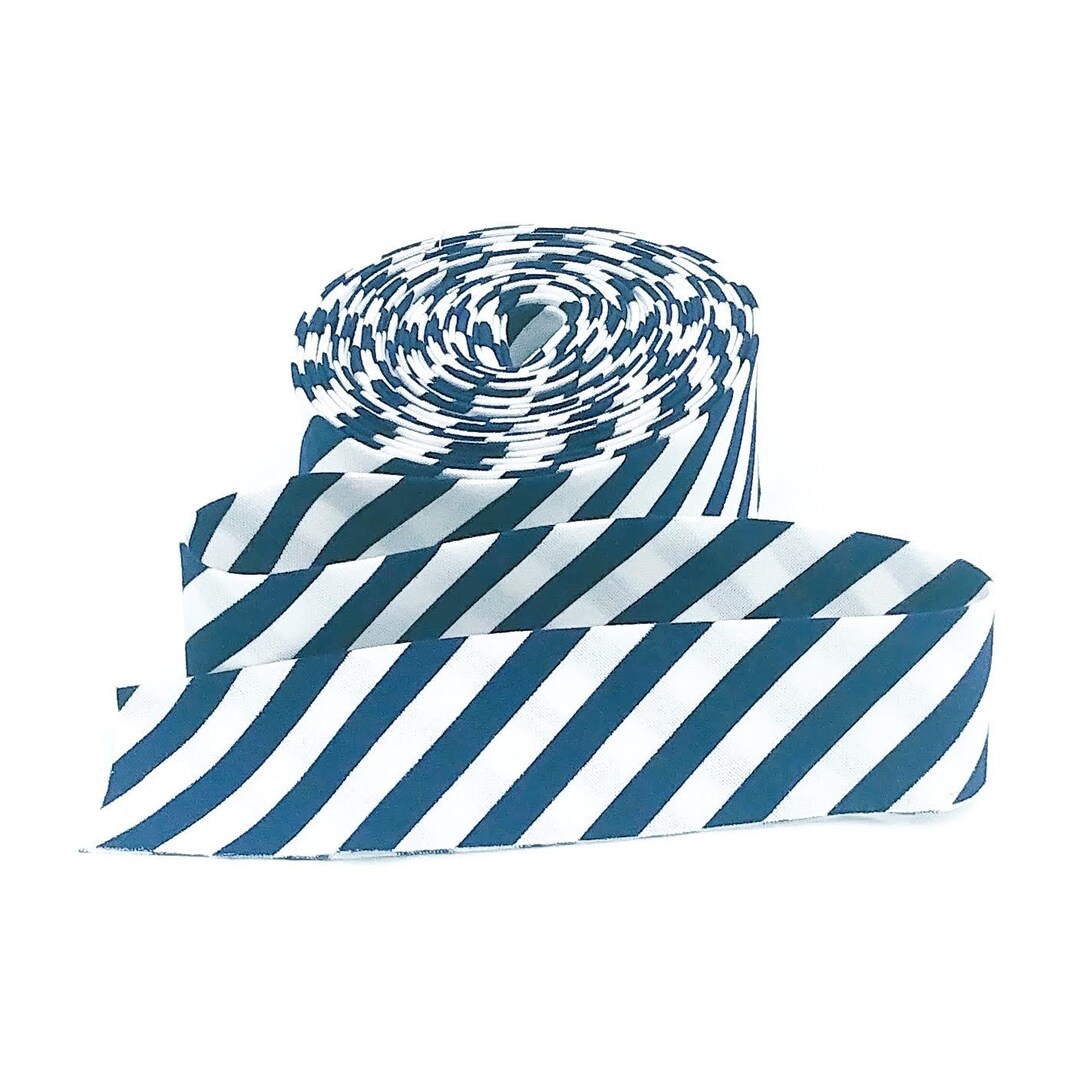 1 1/4" Bias Quilt Binding 1/4" Stripe Navy Blue / White Single Fold ...