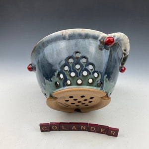 Handmade Pottery Ceramic Kitchen Colander Strainer Blue White 9” by 4 ...