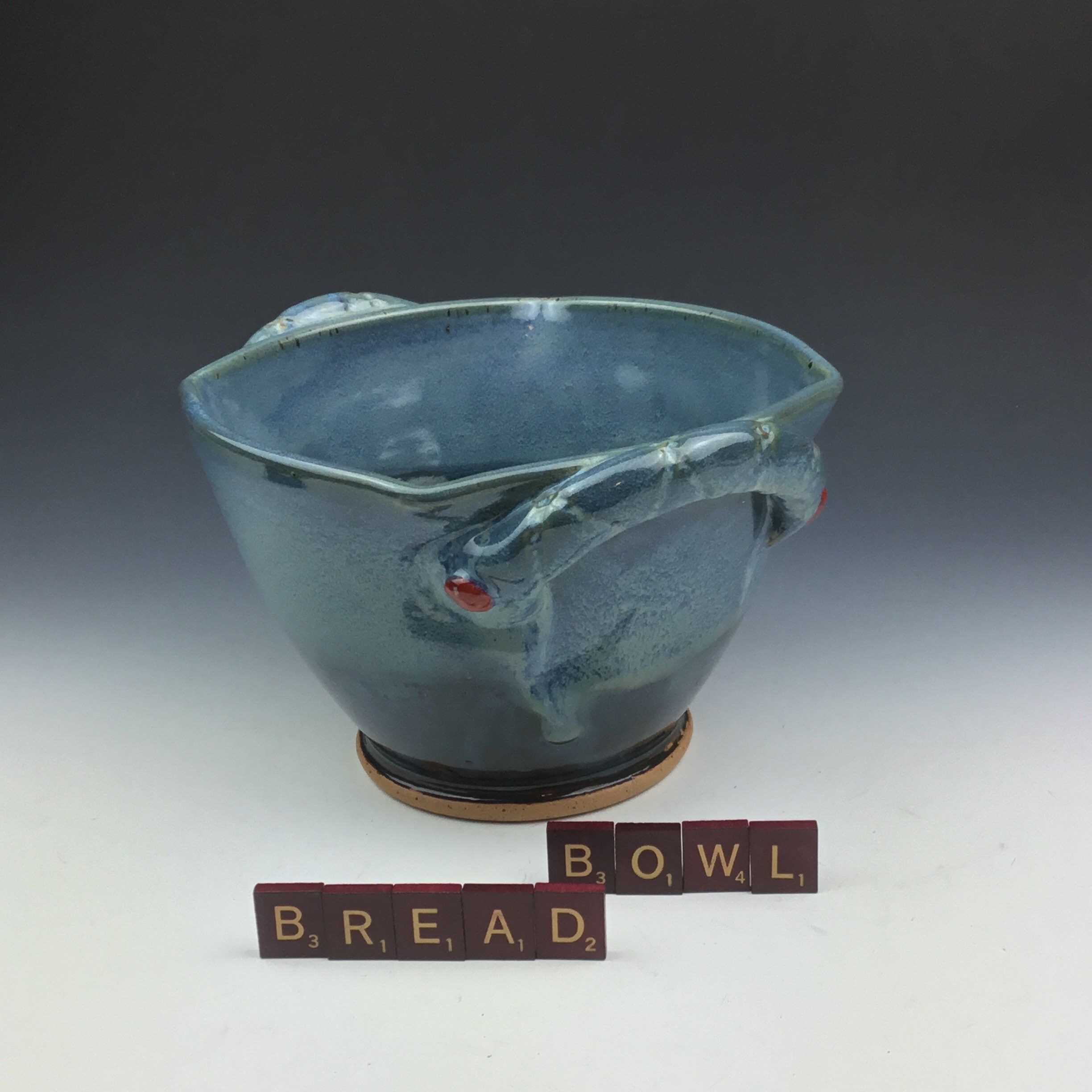Handmade Ceramic Serving Bread Bowl With Handles in Blue. - Etsy