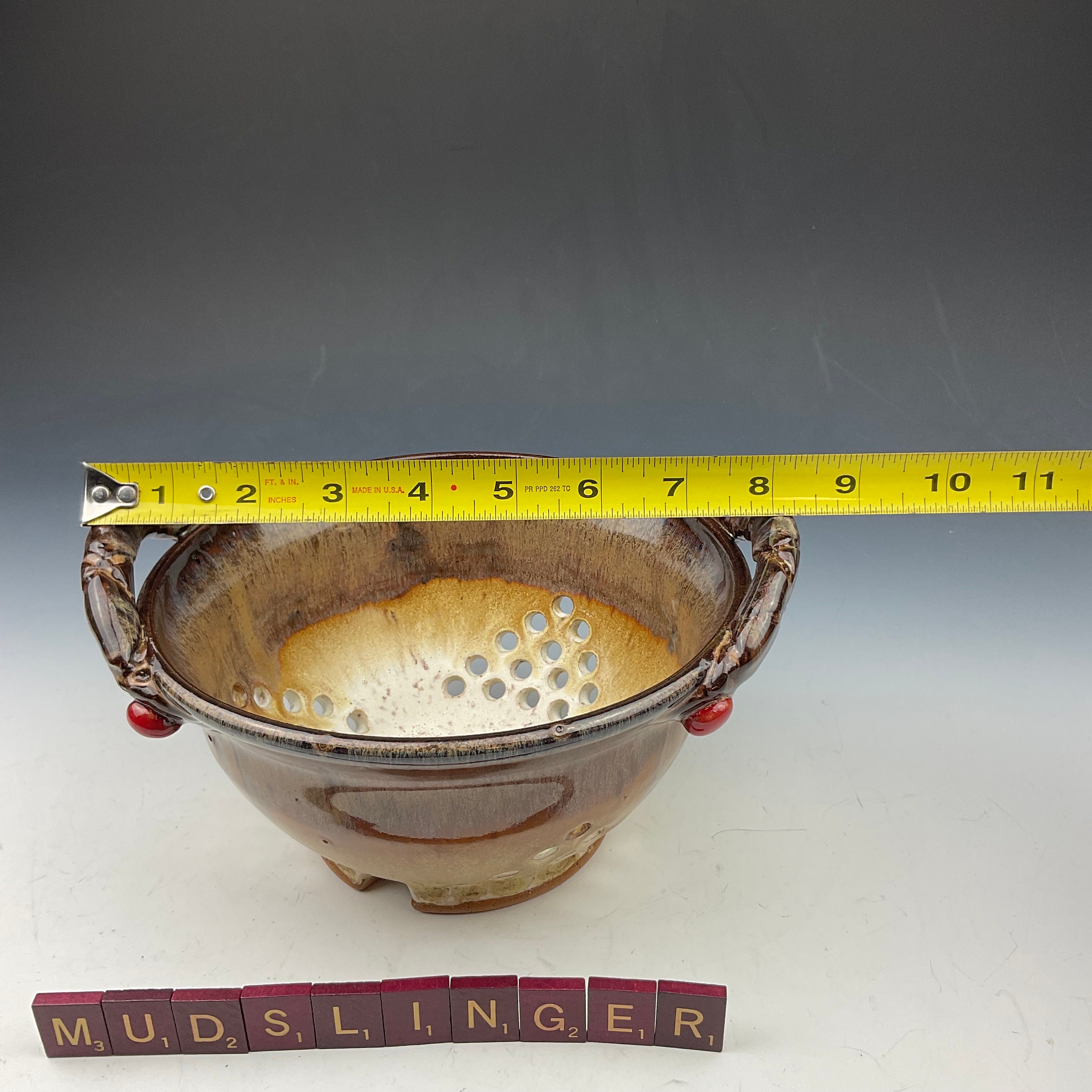 Handmade Pottery Ceramic Kitchen Colander Strainer Berry Bowl Brown and ...