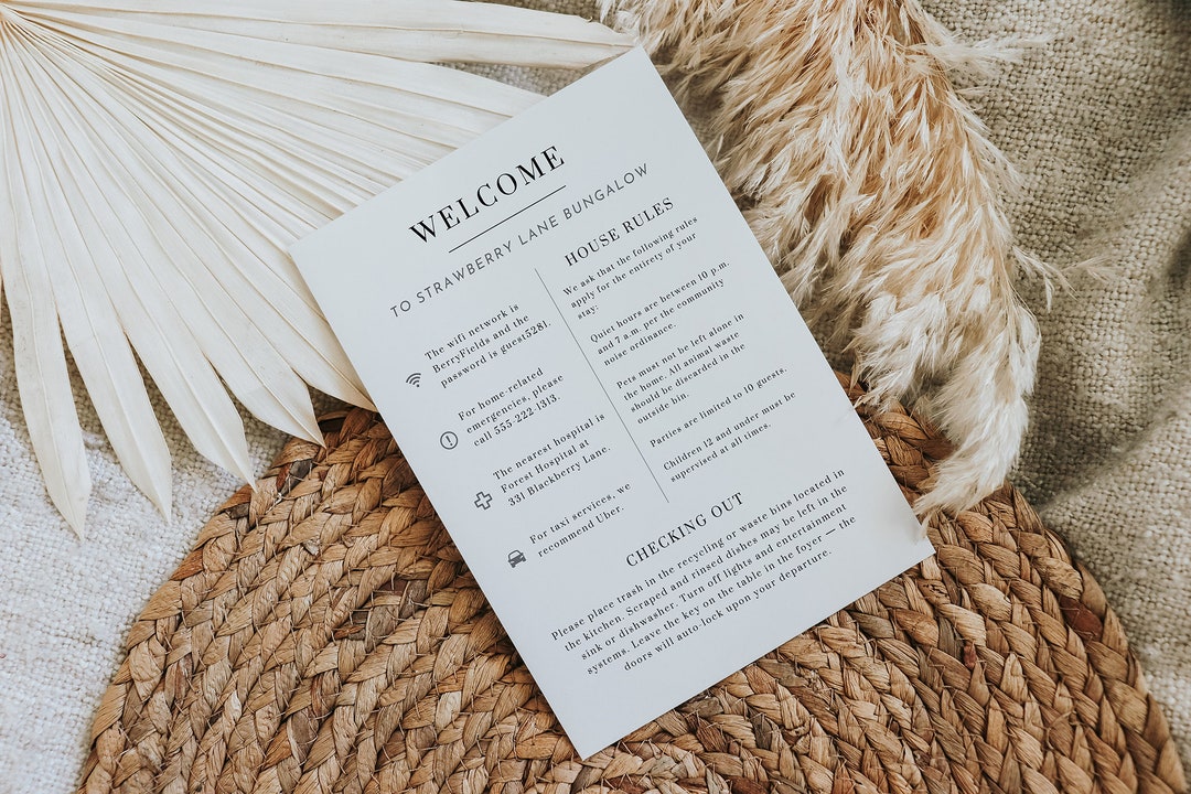 Simple Vacation Rental Welcome Card Instant Digital Download - Etsy