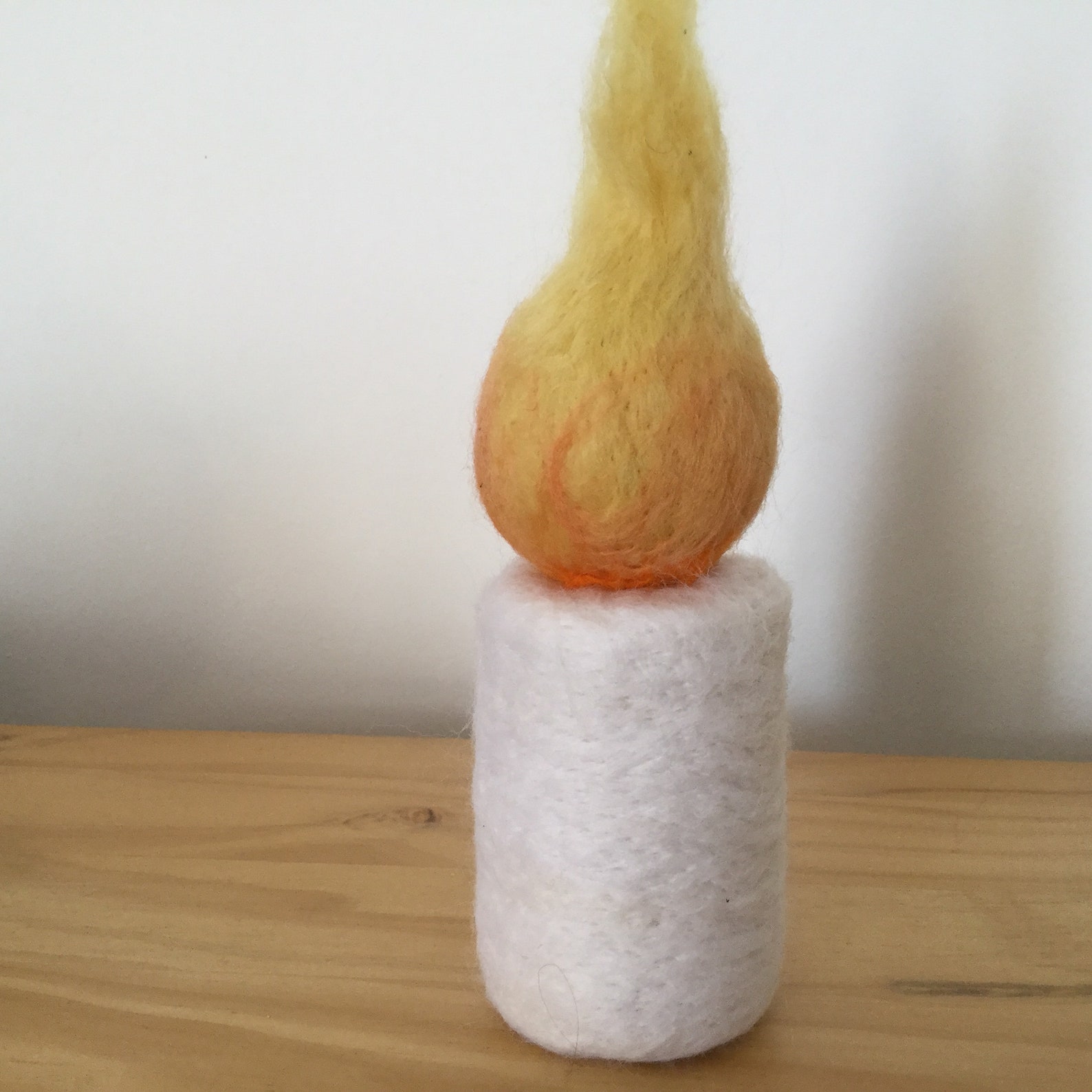 Needle Felt Candle Sculpture With a Cute Face Handmade From Undyed ...