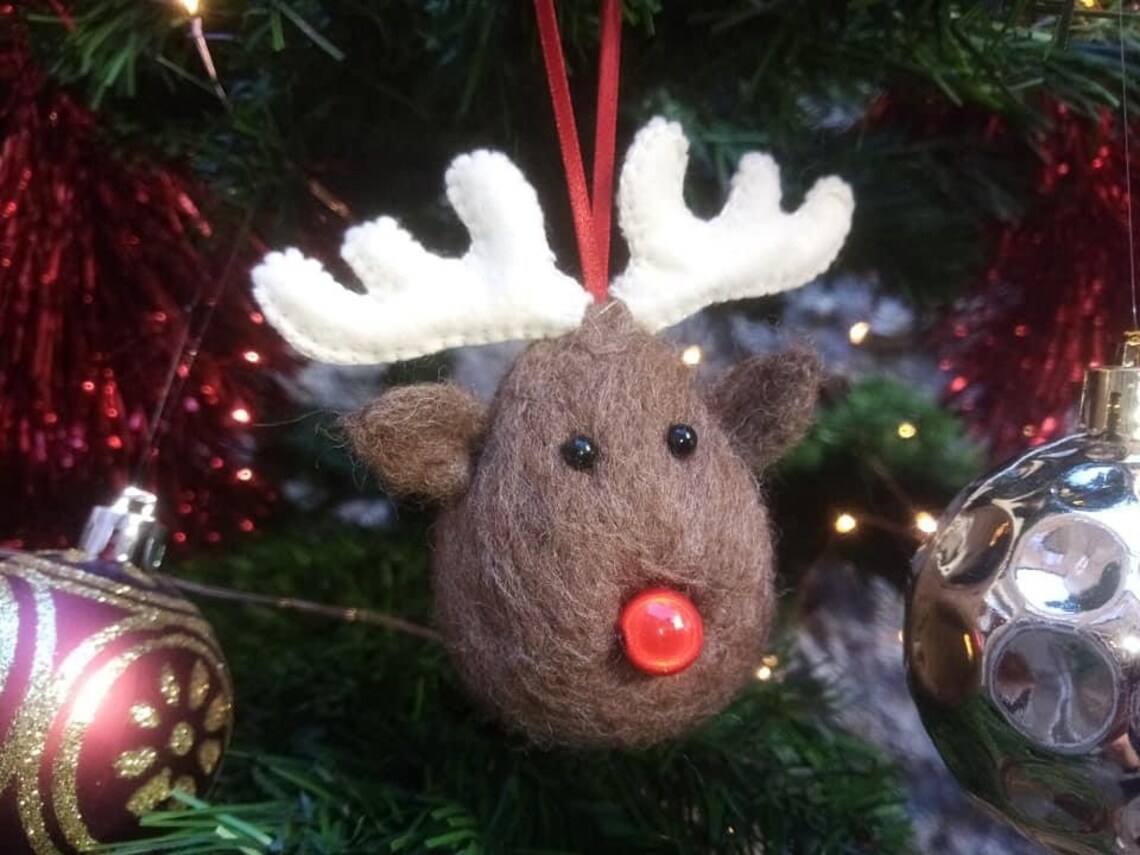 Handmade Needle Felted Reindeer Christmas Tree Decoration Ornament Made ...
