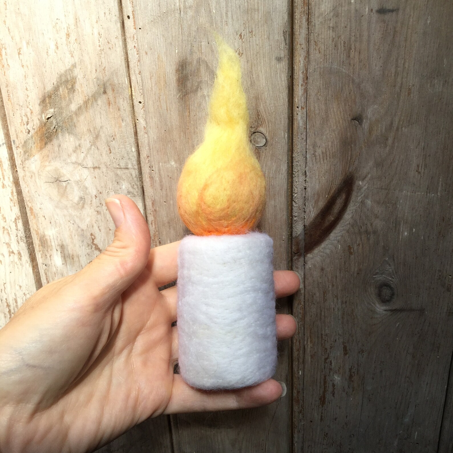 Needle Felt Candle Sculpture With a Cute Face Handmade From Undyed ...