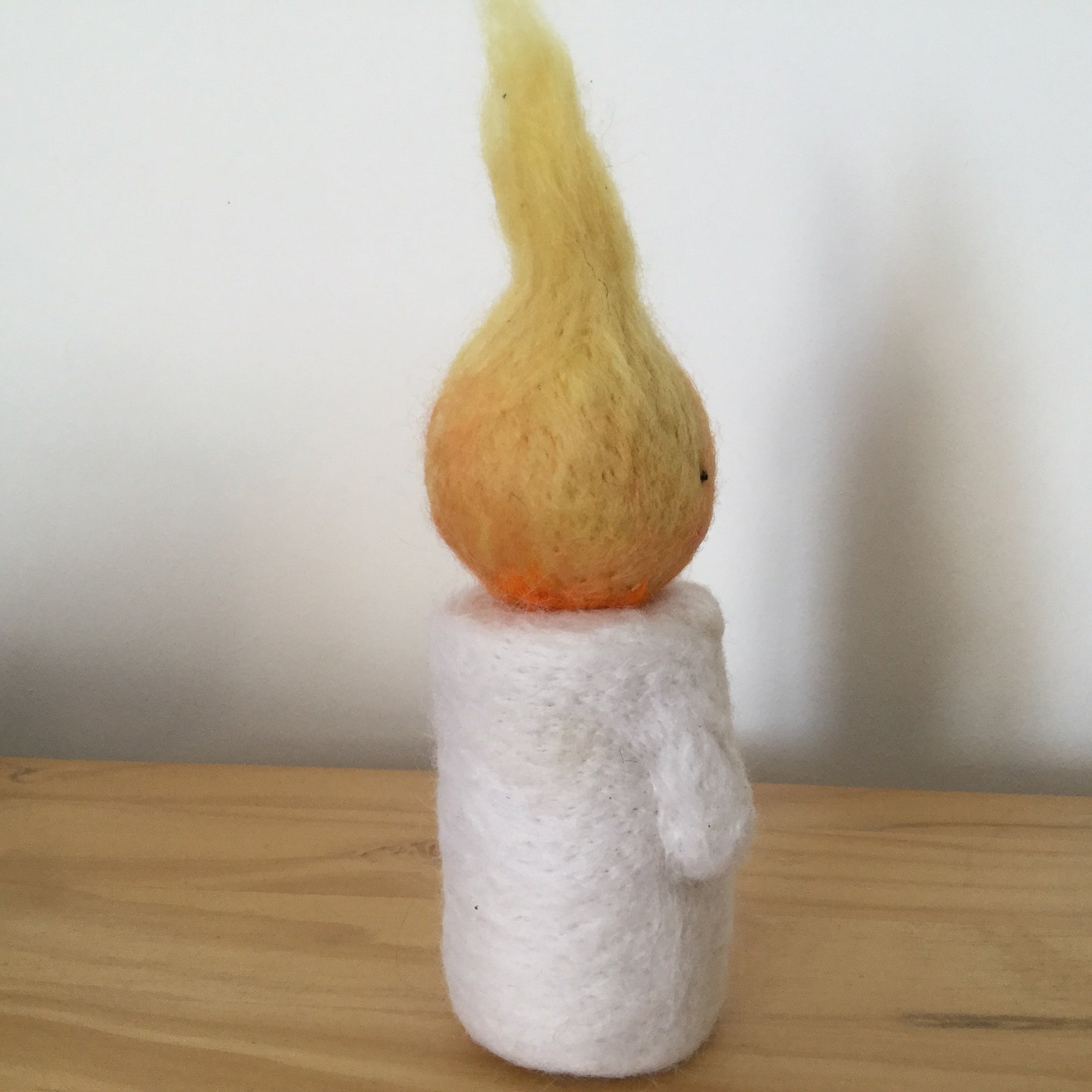 Needle Felt Candle Sculpture With a Cute Face Handmade From Undyed ...