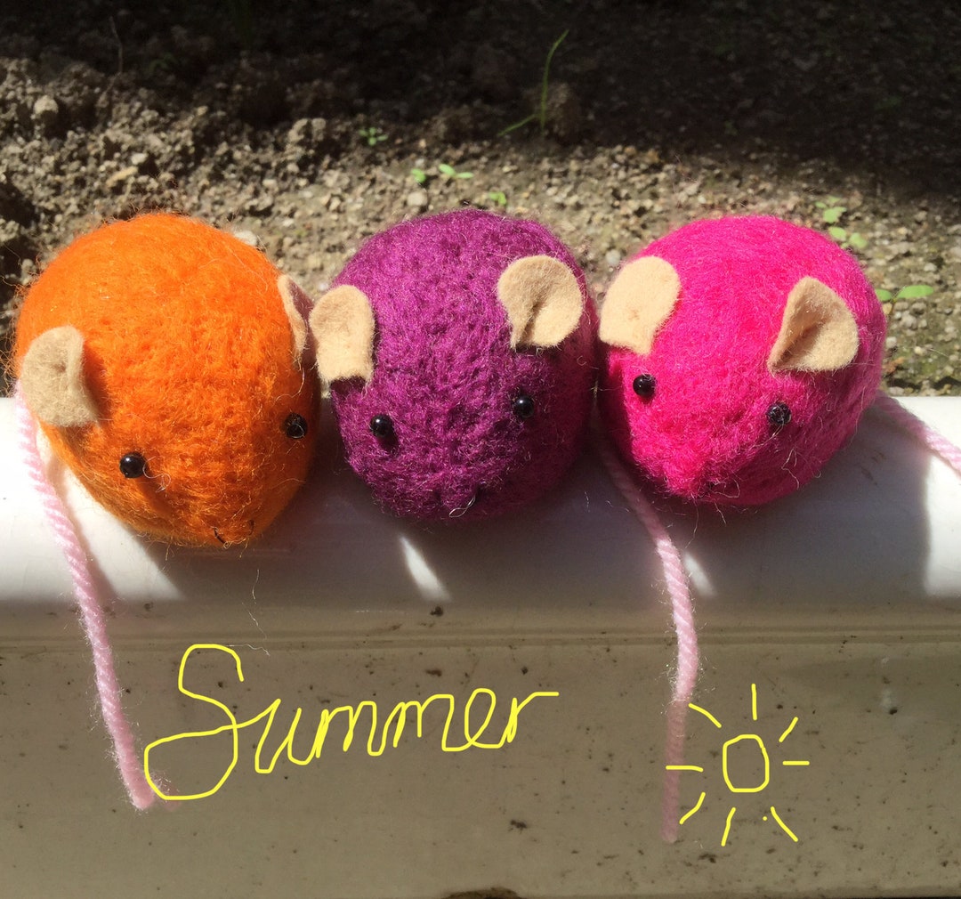 Three Little Handmade Needle Felted Mice Made From Undyed Sheep Wool ...