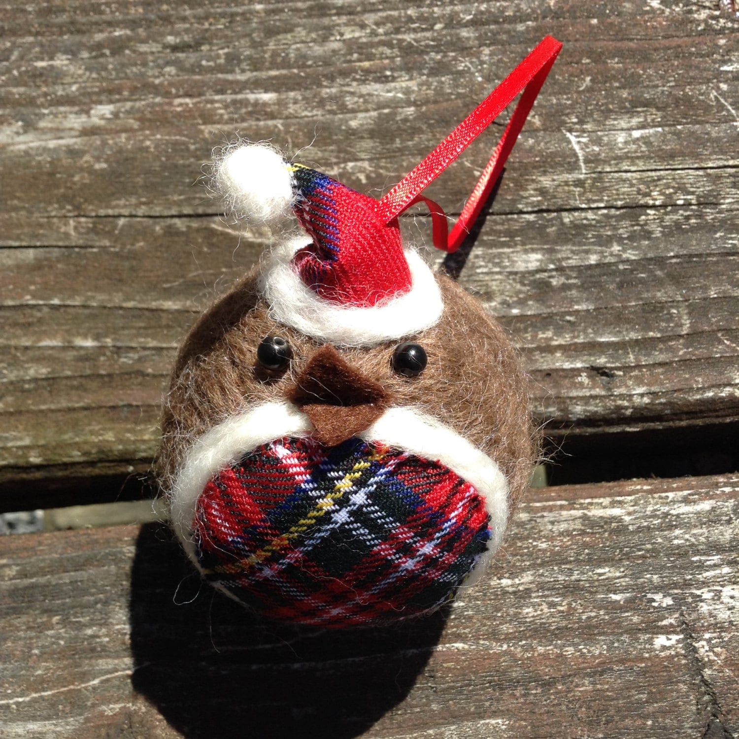 Handmade Needle Felted Robin Bauble With Tartan Tummy | Etsy