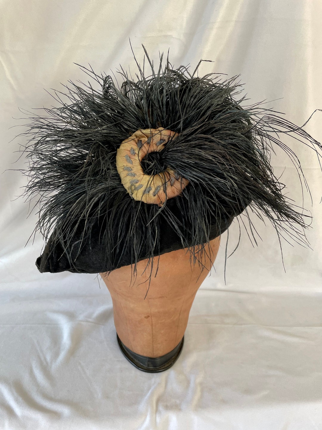 Stunning Antique Edwardian Suffragette Hat, Velvet With Ostrich Feather ...