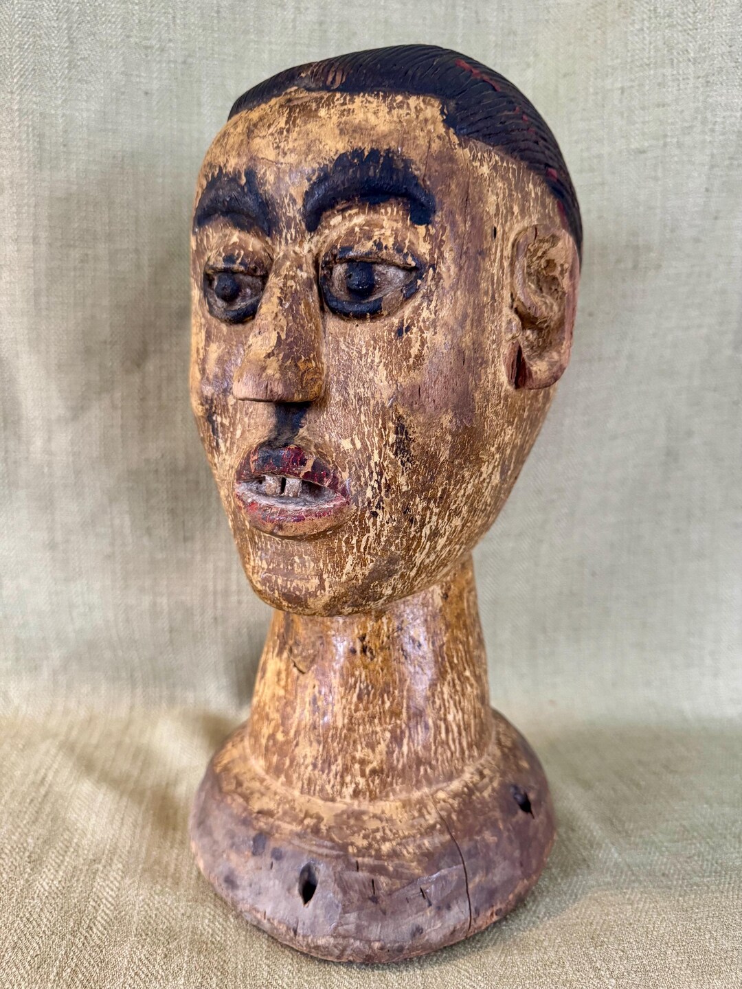 Incredible Folk Art Millinery Head, Hat Stand, Hat Display, 1910-20 ...