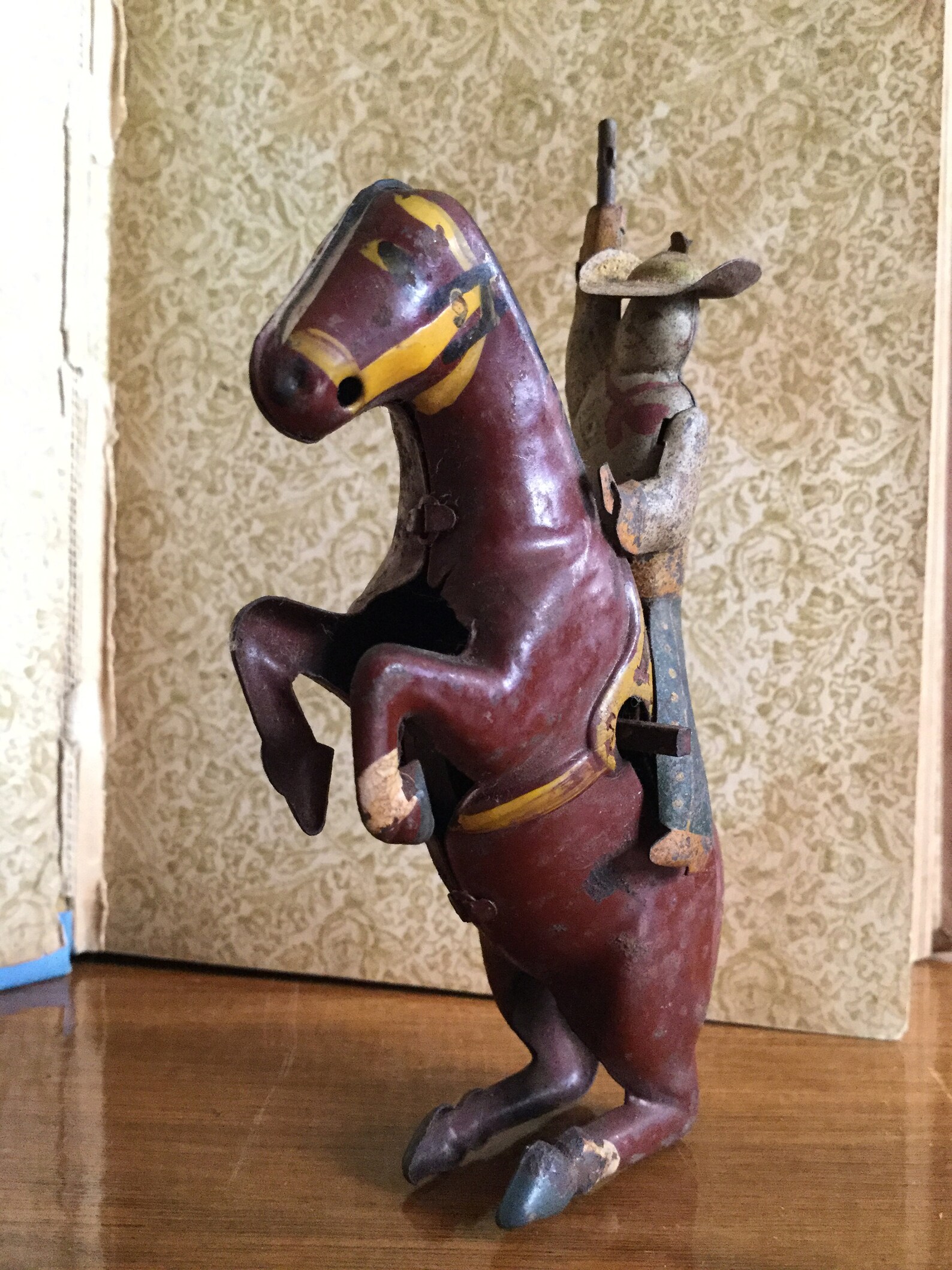 Giddy Up Vintage Tin Toy Cowboy on Bucking Bronco - Etsy