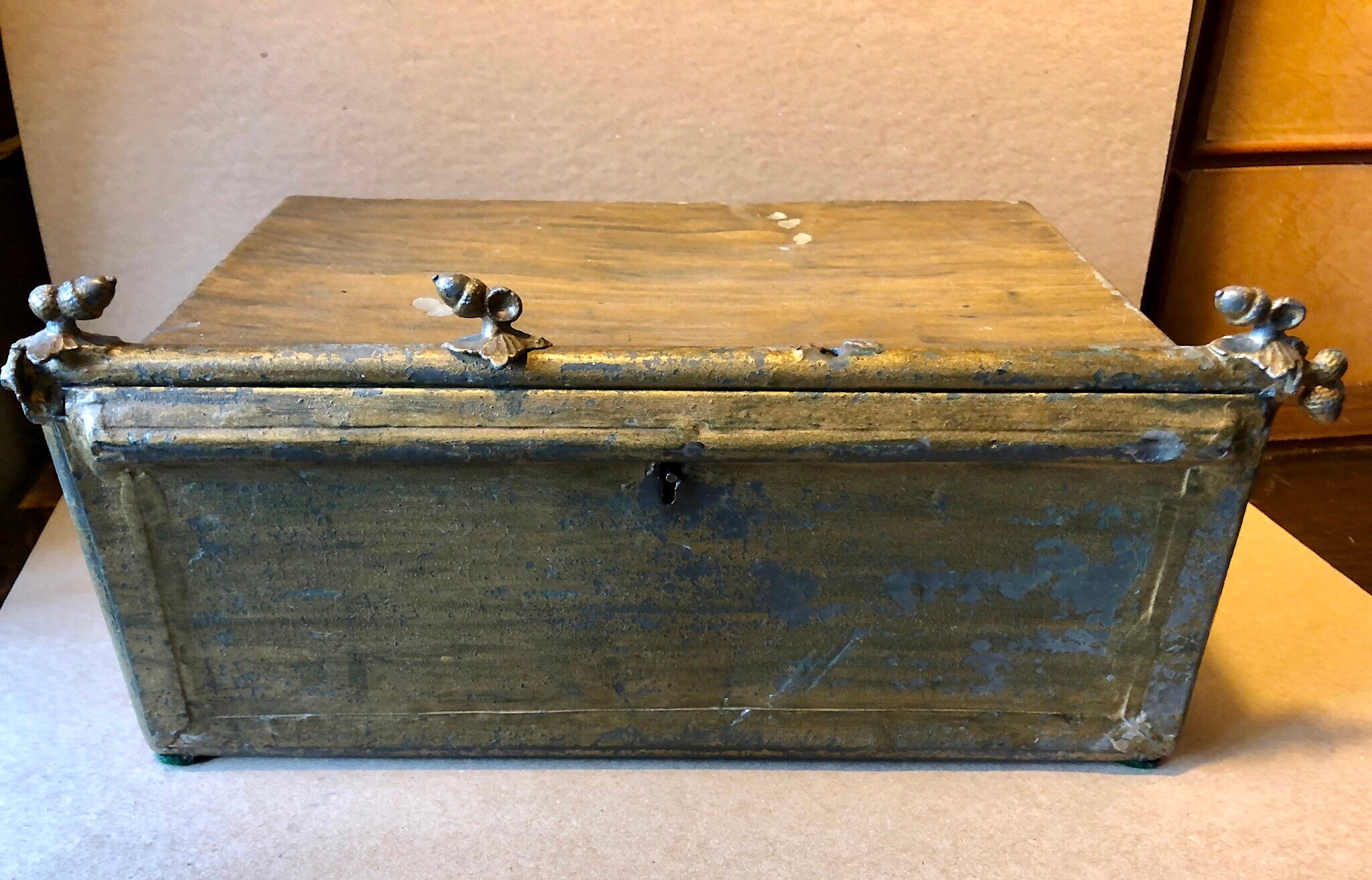 1871 Folk Art Gilded Tin Lock Box with Acorns and Artists | Etsy
