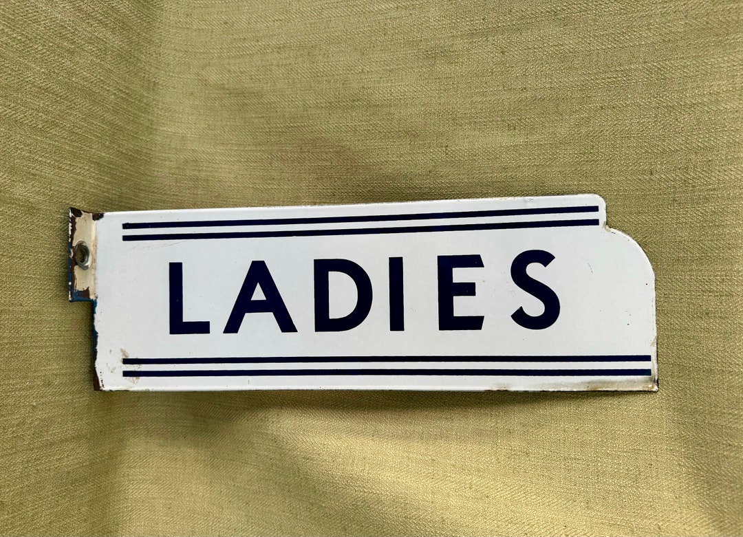 Original Art Deco Porcelain Gas Station Ladies Restroom Flange Sign ...