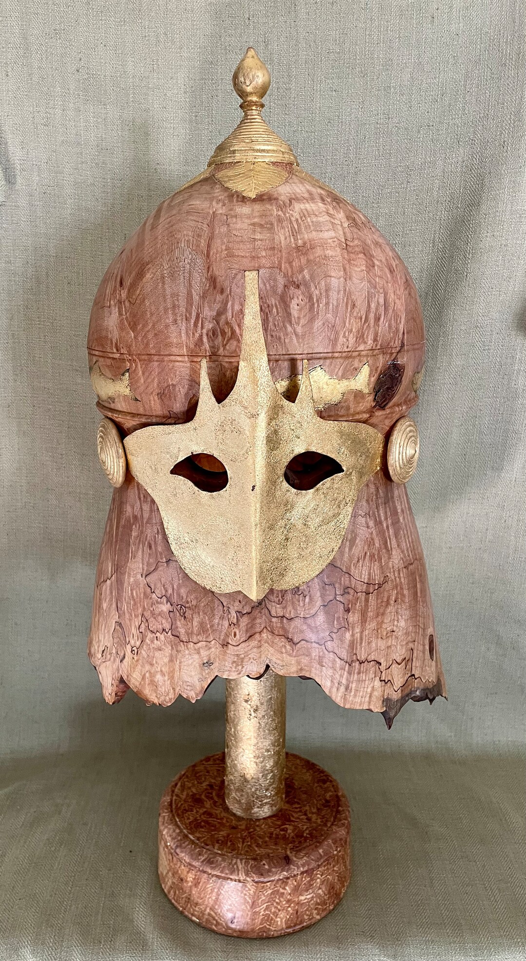Incredible Carved Burl Lifesize Medieval Argonaut Helmet on Stand ...