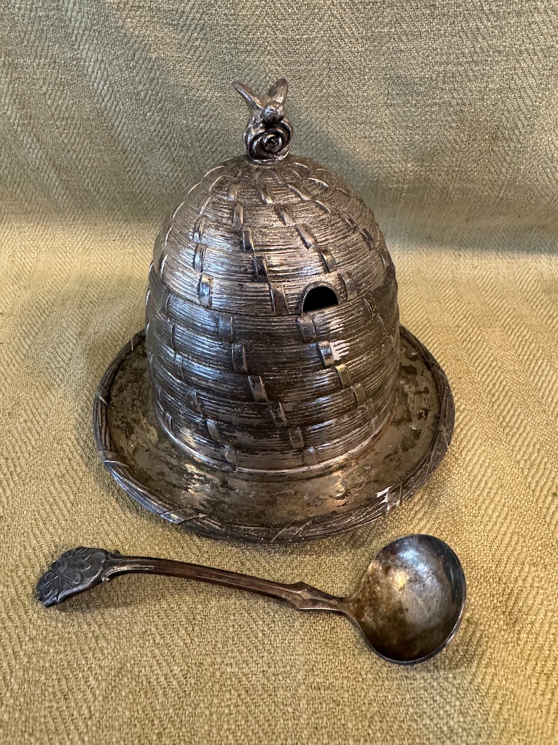 Vintage Silverplate Bee Skep Honey or Jam Pot With Fly Spoon - Etsy