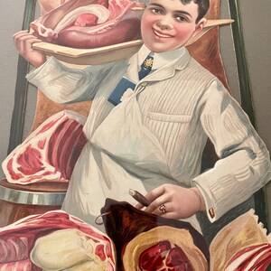 Antique 1910 Chromolithograph Butcher Shop Calendar With Meat and Cigar ...