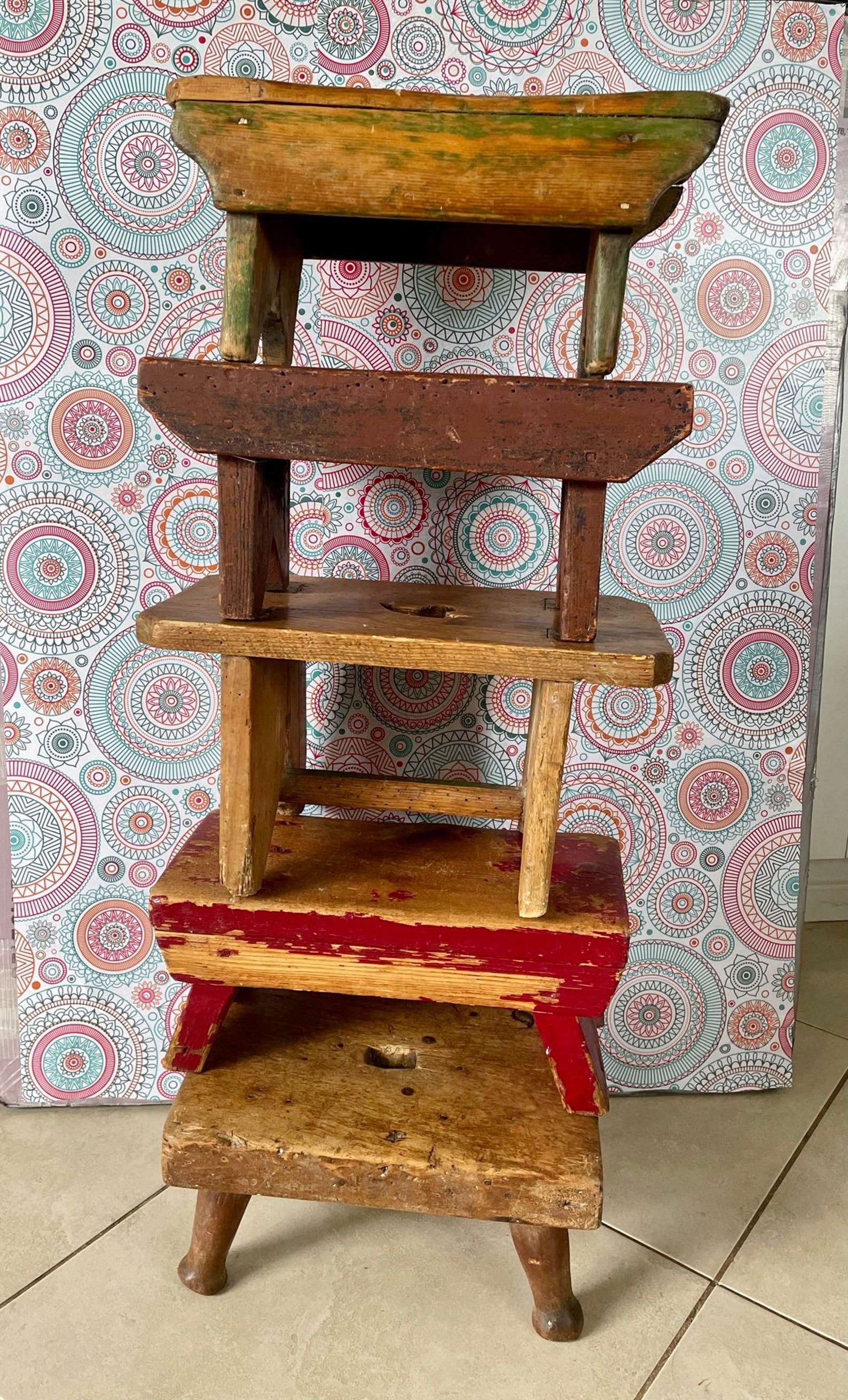 Stack of Stools, Farm Estate Collection Five 1830-1890 Painted ...