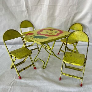 Vintage 60s Miniature Tin Folding Card Table and Chair Set - Etsy