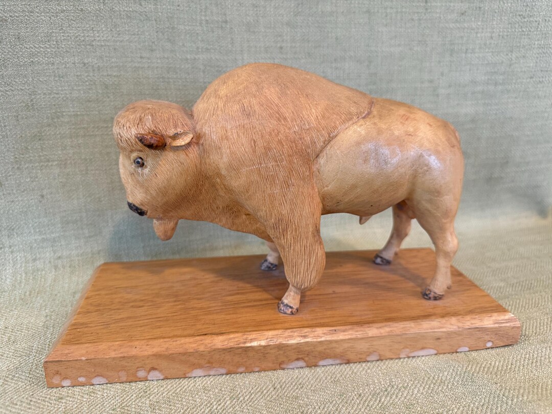 Hand Carved Folk Art Buffalo - Etsy