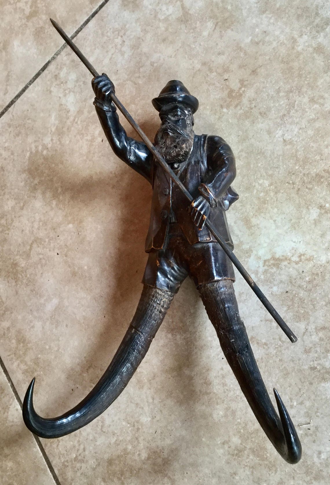 Antique Carved Folk Art Hat Hook With Goat Horn Hooks Gustav - Etsy