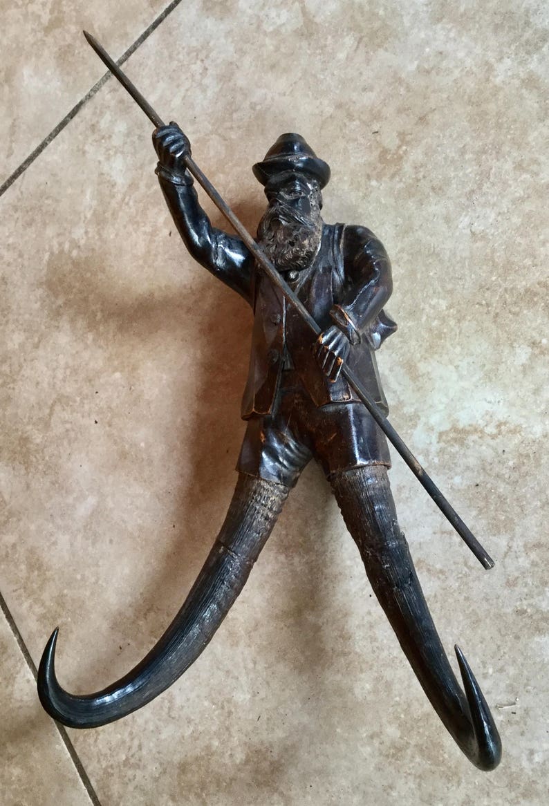 Antique Carved Folk Art Hat Hook With Goat Horn Hooks Gustav - Etsy