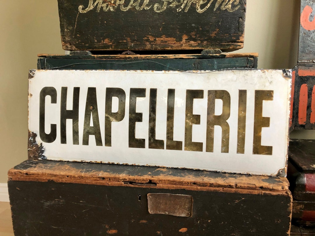 Large Antique French Hat Shop Trade Sign, Chapelerie, Porcelain Enamel ...