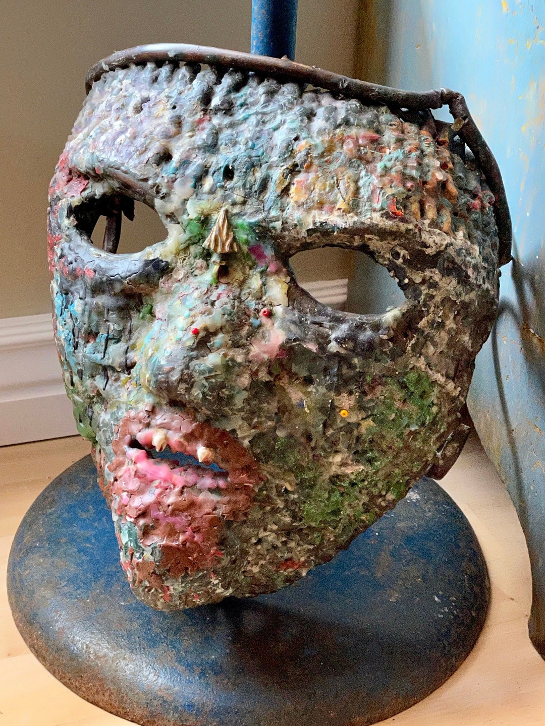 Vintage Outsider Art Effigy Mask, Large Copper, Wax and Mixed Media ...