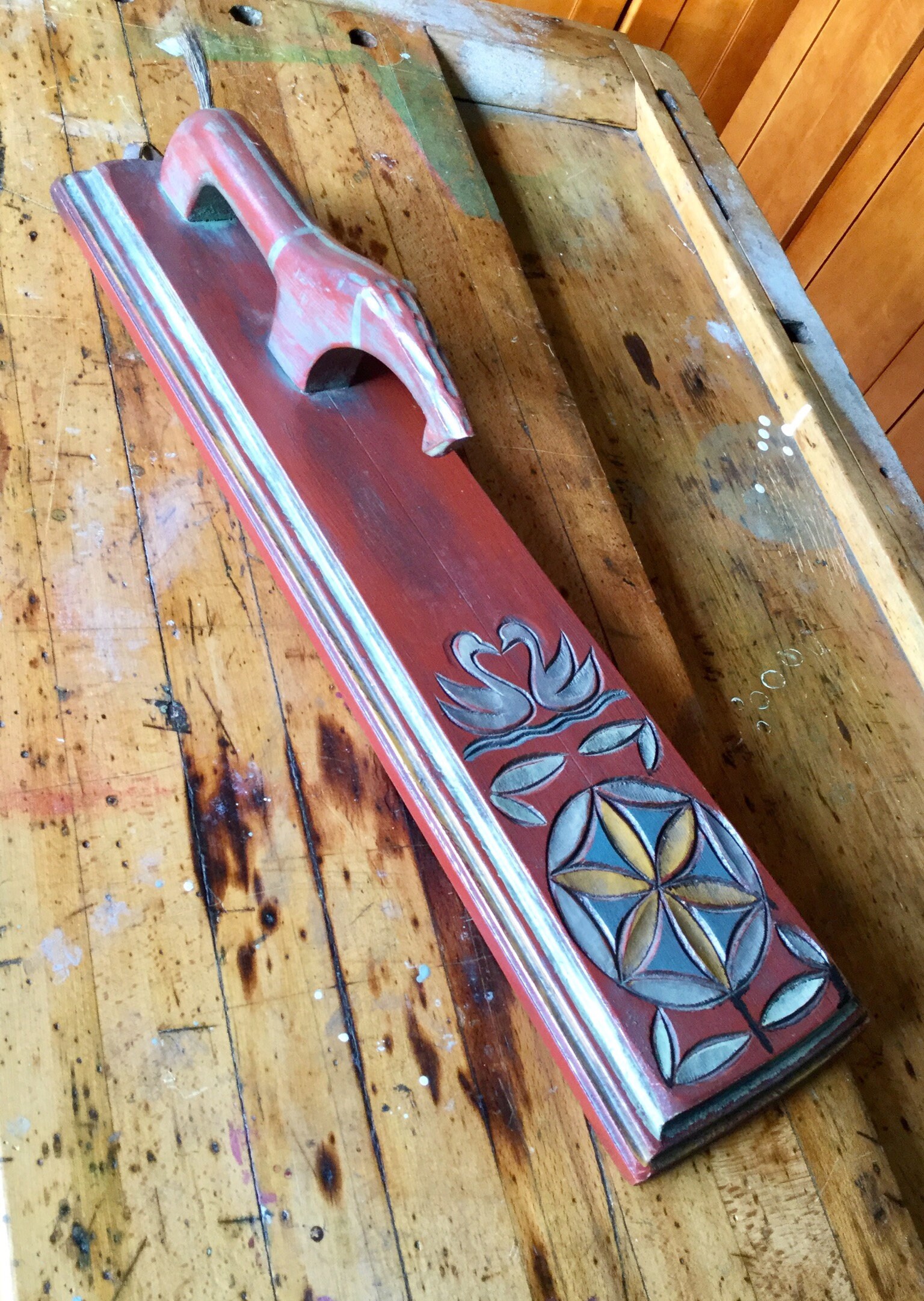 Lovely Vintage Swedish Sheet Mangle Board Hand Carved Dala Horse With ...