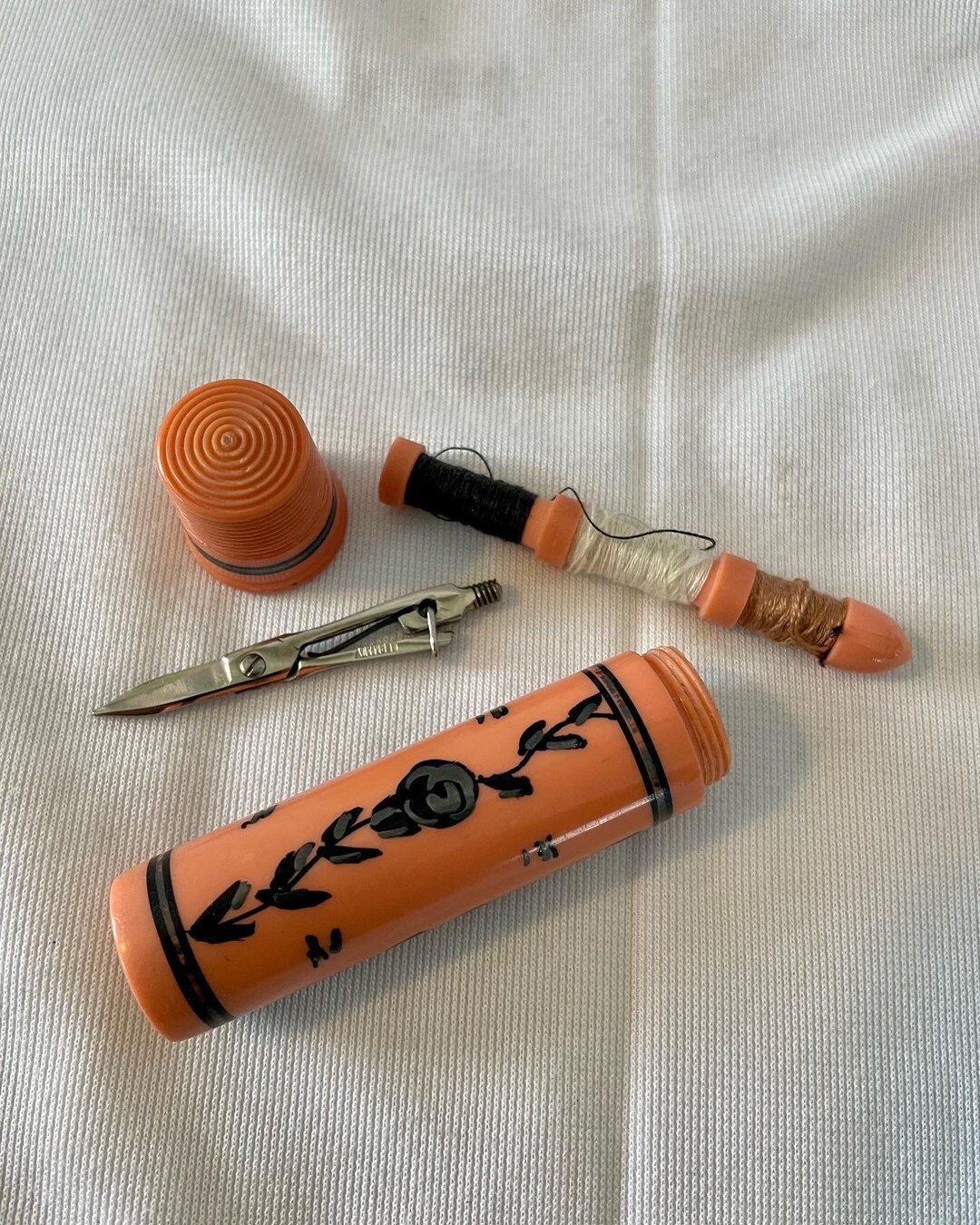 1920s German Bakelite Sewing Étui With Silver Overlay and Tiny Screw in ...