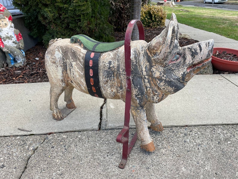Antique Folk Art Carnival Ride on Pig Hand Carved Painted - Etsy