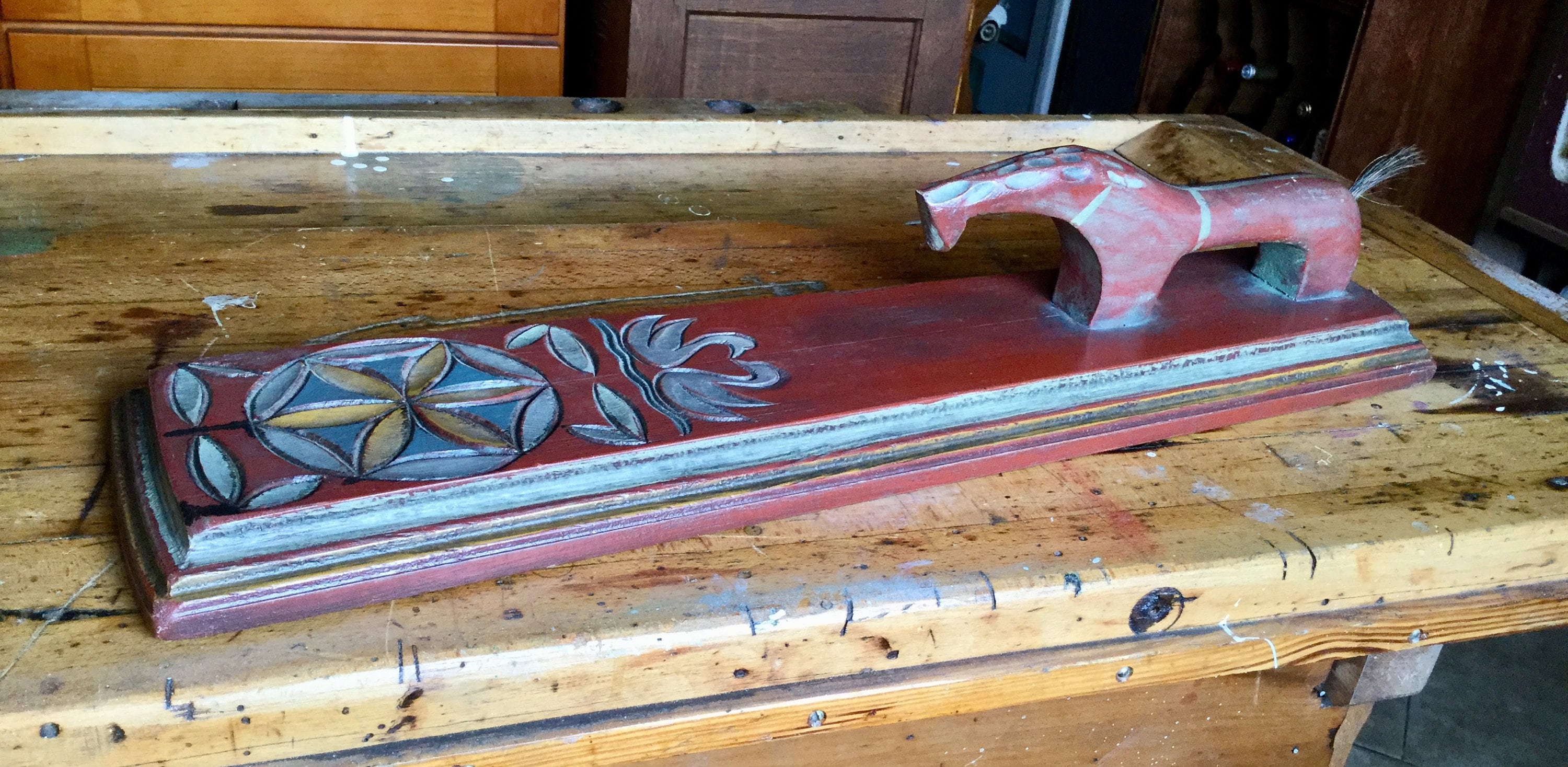 Lovely Vintage Swedish Sheet Mangle Board Hand Carved Dala Horse With ...