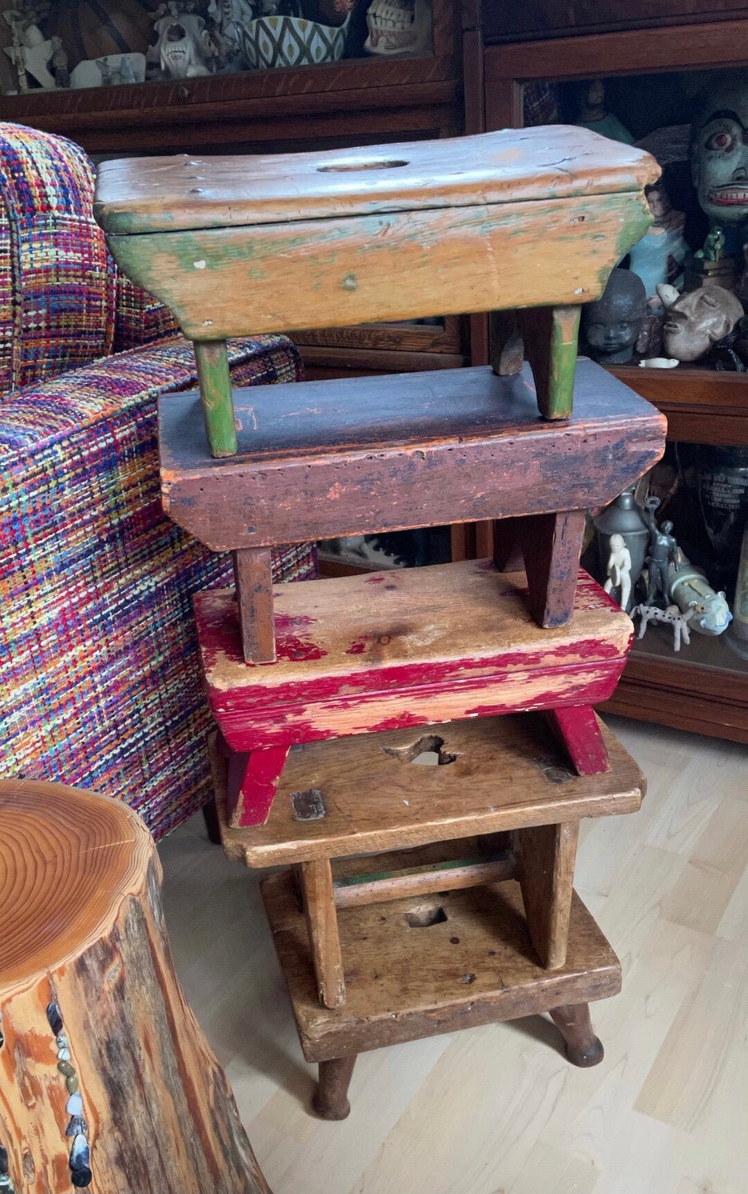 Stack of Stools, Farm Estate Collection Five 1830-1890 Painted ...