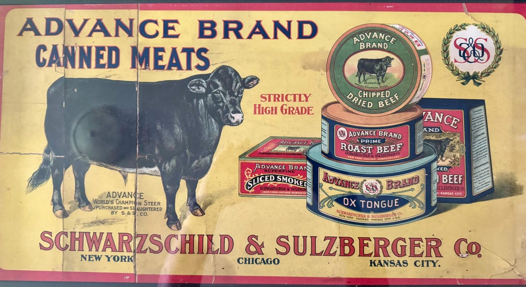 1905-1910 Advance Brand Canned Meat Grocery Store Display Sign ...