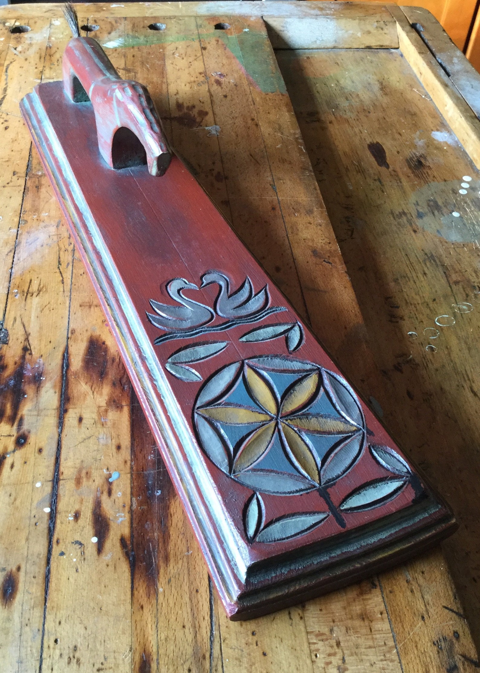 Lovely Vintage Swedish Sheet Mangle Board Hand Carved Dala Horse With ...