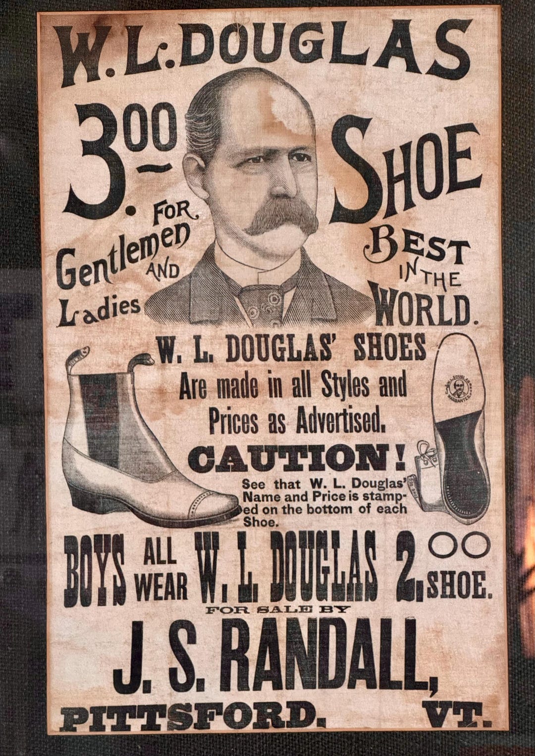 1889-90’s WL Douglas Shoe Sign on Linen, Framed, Huge Mustache! - Etsy