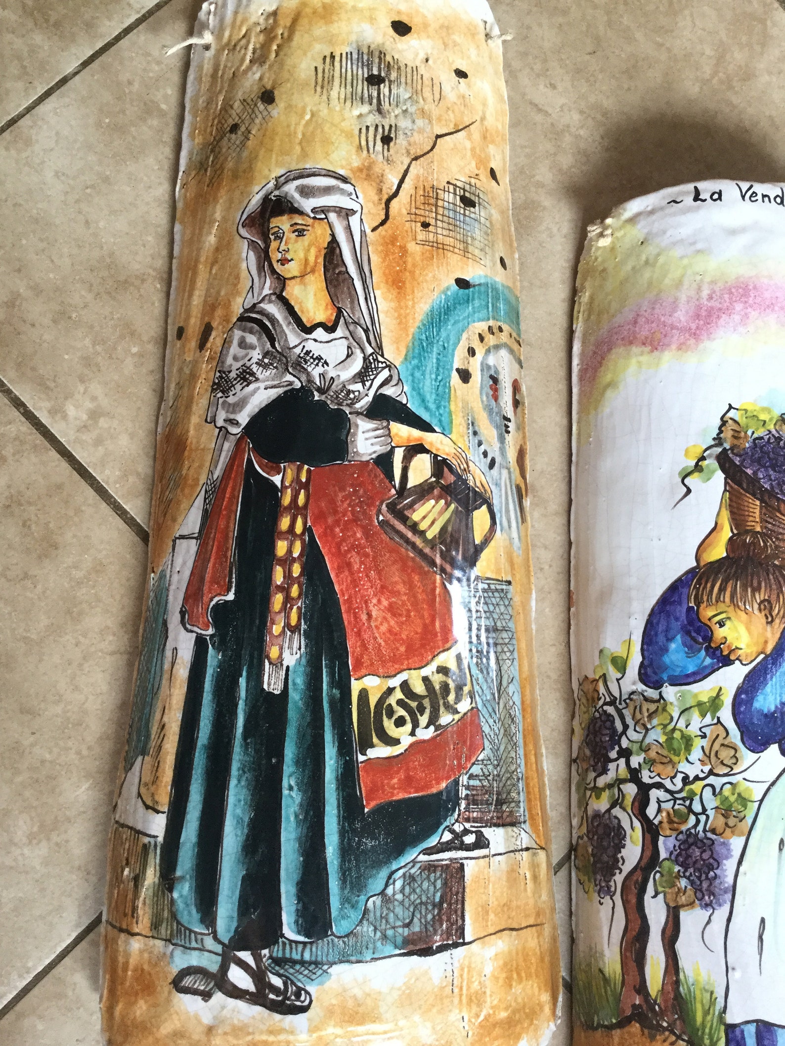 Large Italian Hand Painted Glazed Terracotta Bricks, Architectural ...