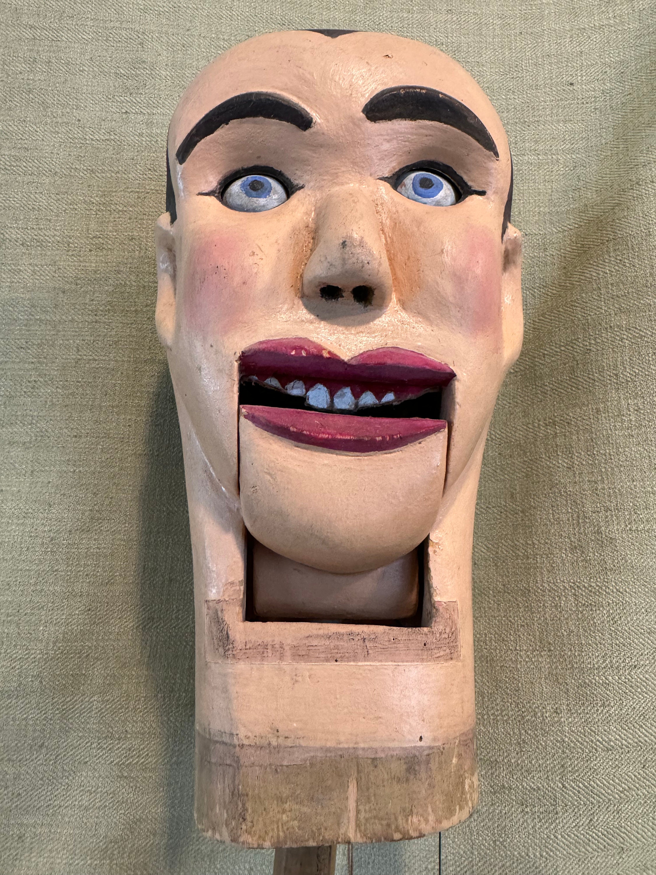 Vintage Folk Art Ventriloquist Dummy Head With Articulating Eyes and ...