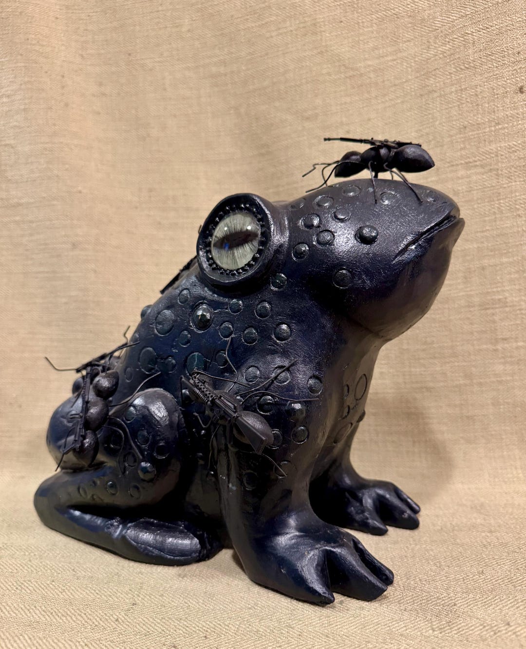 Modern Unusual Folk Art Frog Takeover, Carved Wood Sculpture - Etsy