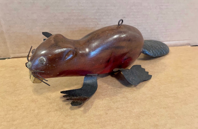 Huge Antique Folk Art Carved Wood Beaver Lure Articulating | Etsy