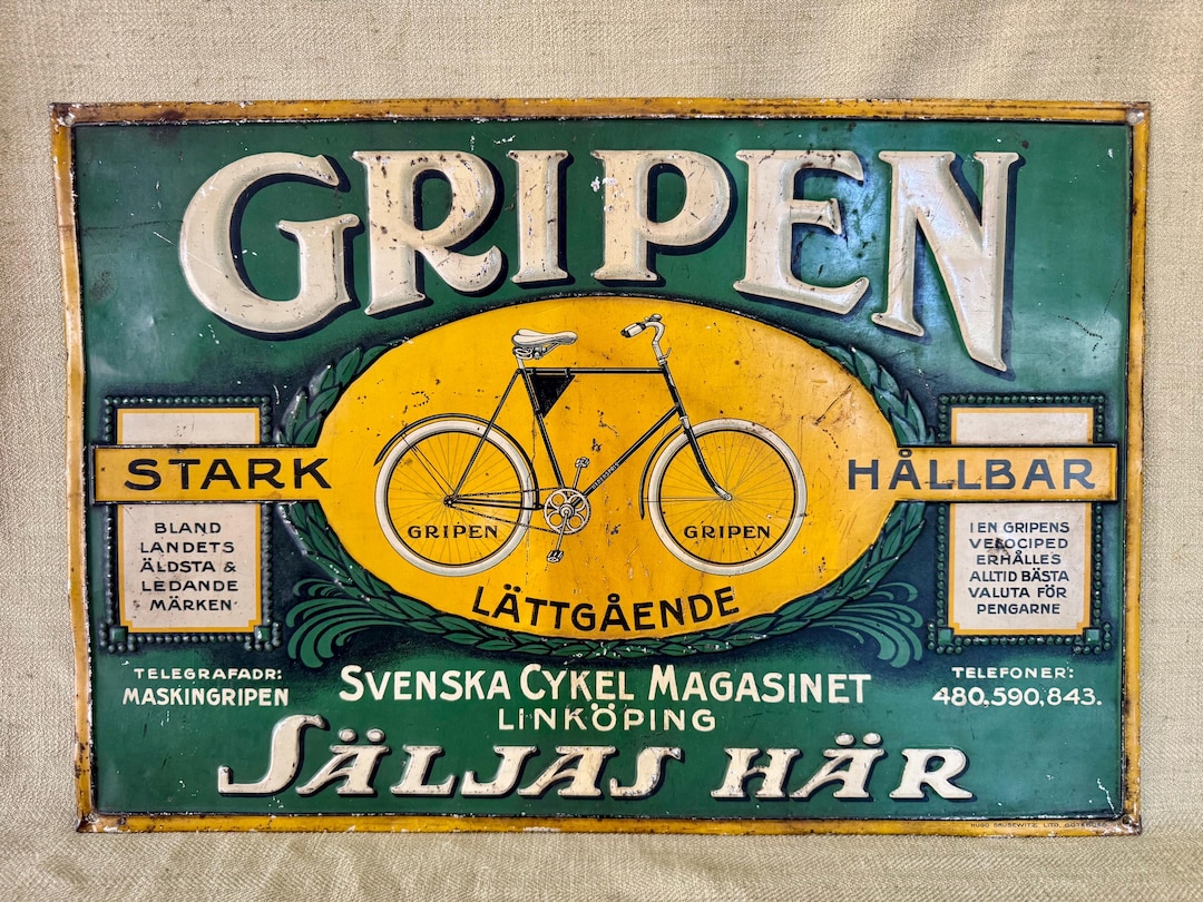 1920’s Swedish Gripen Bicycles Sign, Embossed Tin, Advertising - Etsy