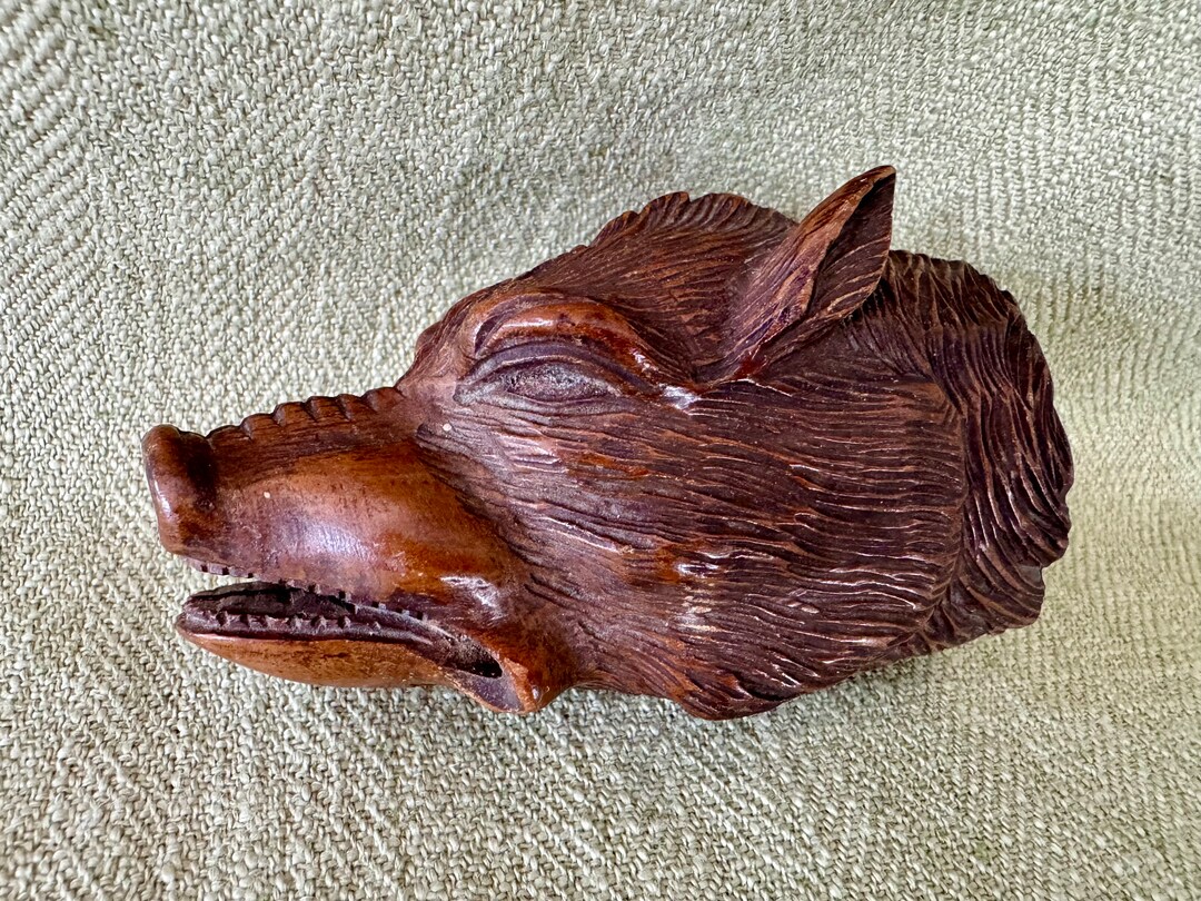 Antique Folk Art Black Forest Carved Boar Head Box - Etsy