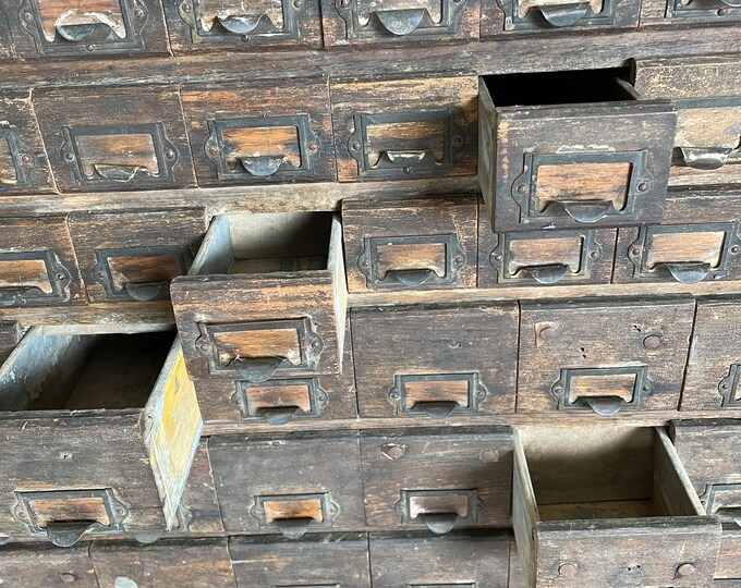 Antique 74 Drawer Industrial Oak Hardware Parts Cabinet, Multi Drawer ...