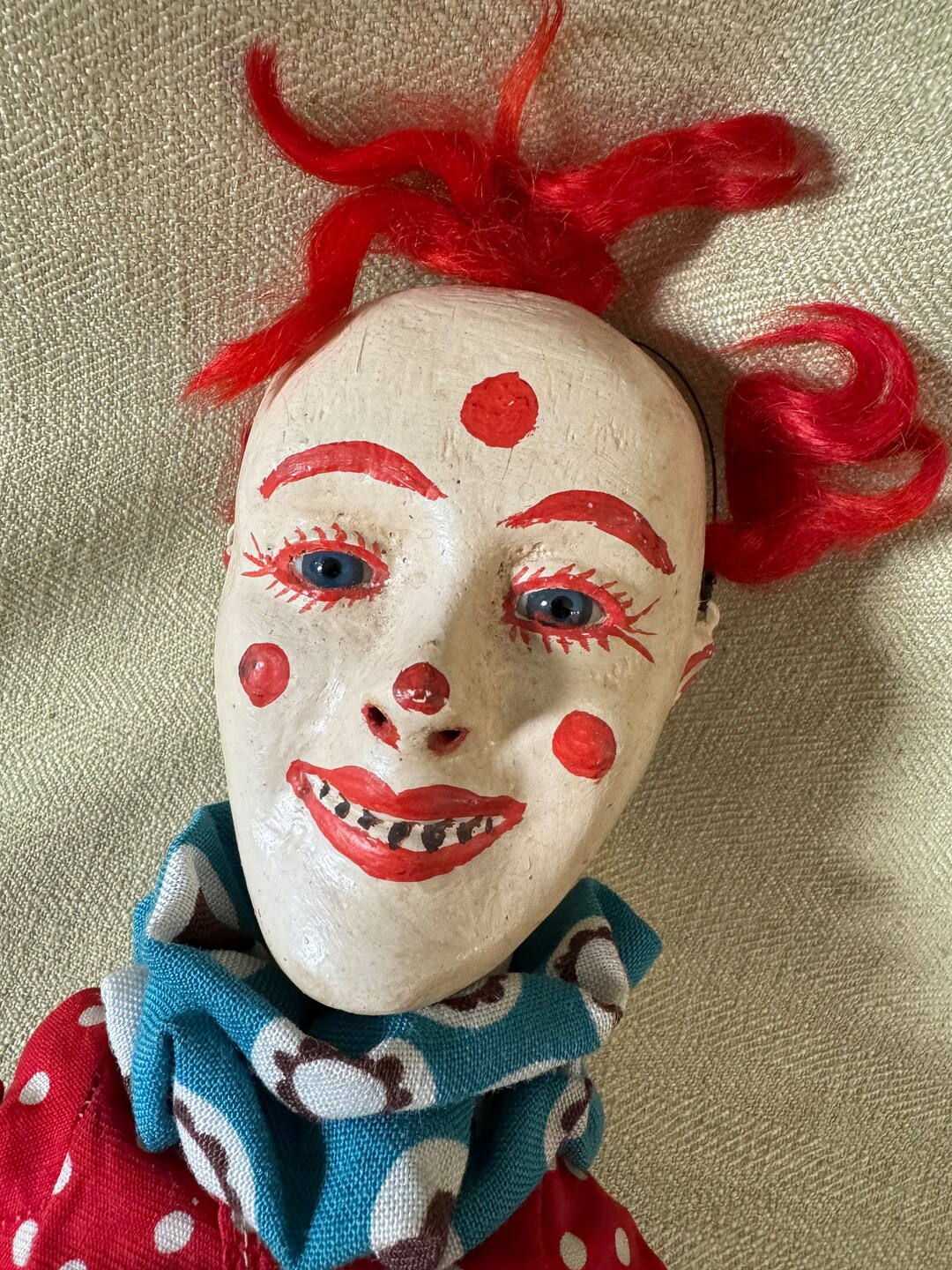 Antique Creepy Clown Puppet Carved Wood English Blue Glass - Etsy